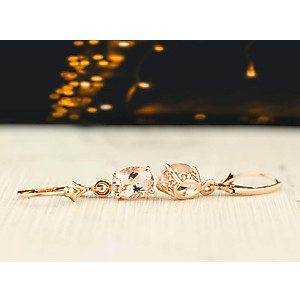 Solid 14k Rose Gold Morganite Dangle Lever back Earrings