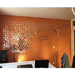 3D Tree Wall Stickers - DIY Tree and Birds Wall Decals Family Couple Tree Stickers Murals Wall Decor for Living Room Bedroom TV Background Home Decorations(Silver Left,M-98X51in)