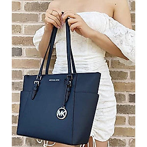 Michael Kors Charlotte Large Top Zip Tote (Navy/Silver Hardware)
