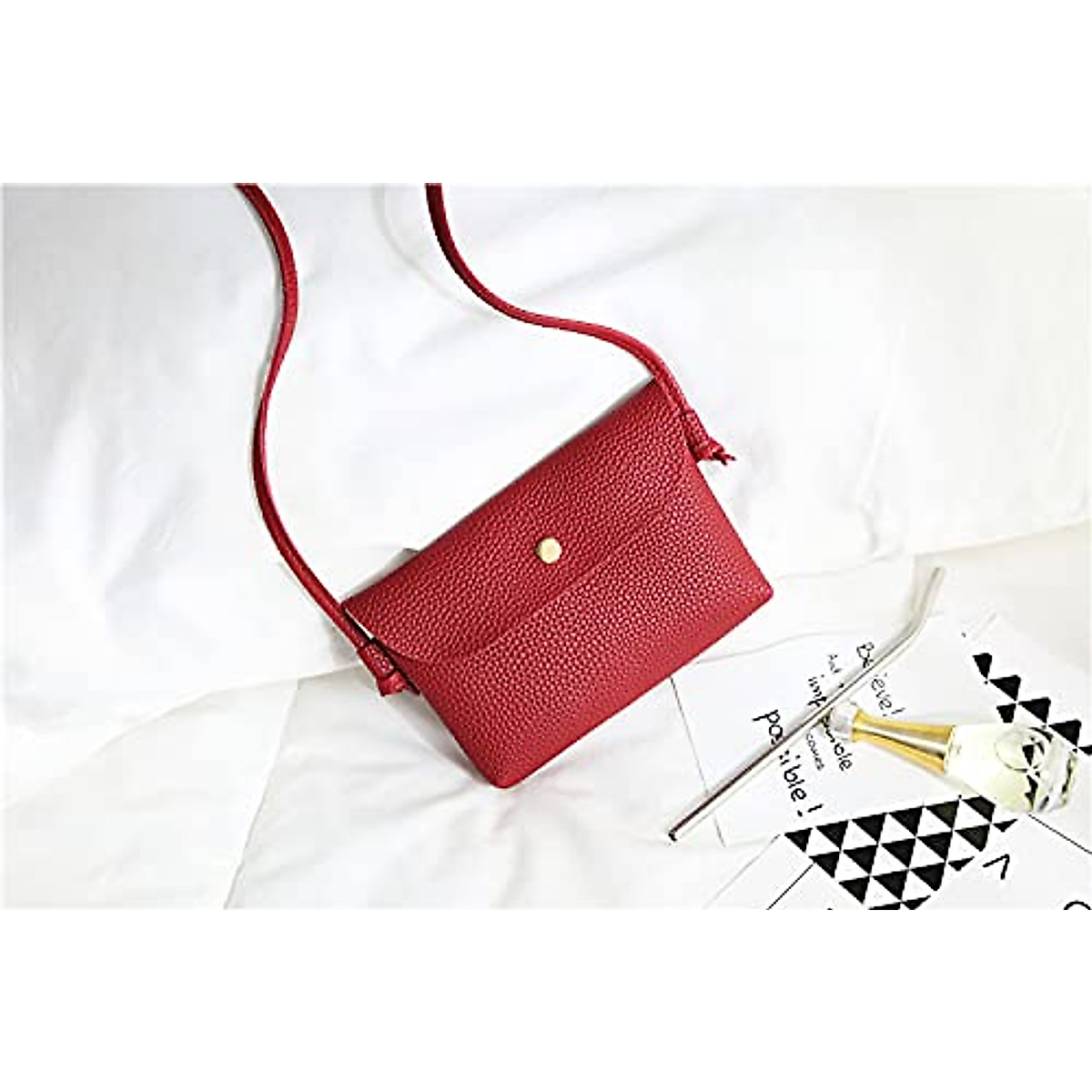 PKSANIT Women's Cross Body Bag, PU Leather Small Square Bag for Women, Shoulder Bag Diagonal Messenger Handbag (Red)