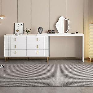 Messenya White Vanity Makeup Mirror Desk with 3-Color Touch Screen Illuminated Lights, Girls vanities Set Table with 6 Drawers and Mirror, Tocador de Maquillaje para Mujer, Dressing Table (S-102)