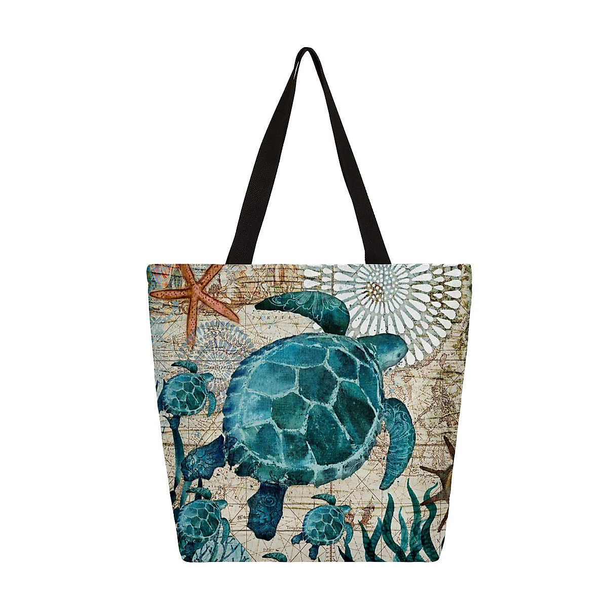 Ocean Turtle Canvas Tote Bags Women Large Casual Shoulder Bag Handbag, Reusable Sea Turtle Shopping Bags Multipurpose Grocery Bag for Outdoors