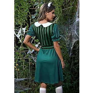Halloween Women's Maid Apron Castmember Cosplay Costume Puff Sleeve Haunted Masion Ghost Party Dress Green S