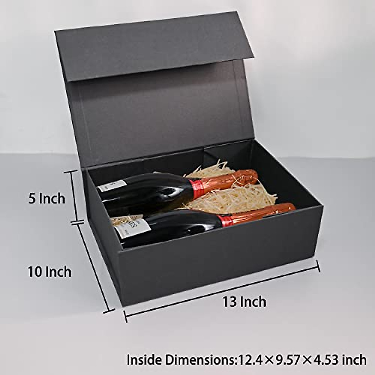 LIFELUM Large Gift Boxes 2 Pack 13 x 10 x 5 Black Gift Boxes for Presents Groomsmen Box with Ribbon Contains Card, Ribbon, Shredded Paper Filler