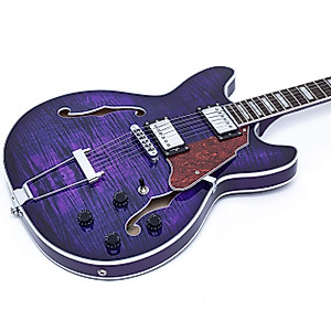 GROTE Jazz Electric Guitar Semi-Hollow Body Trapeze Tailpiece Bridge Guitar Gig Bag (Purple)
