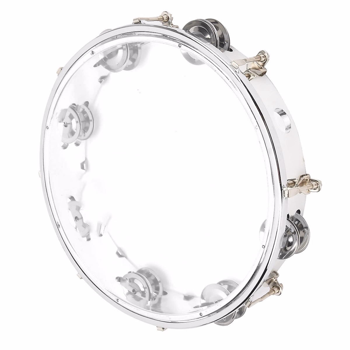 Handheld Tambourine Musical Instrument, Tambourine Adjustable Double Row 10in Percussion Jingles Instrument for Party(Transparent)