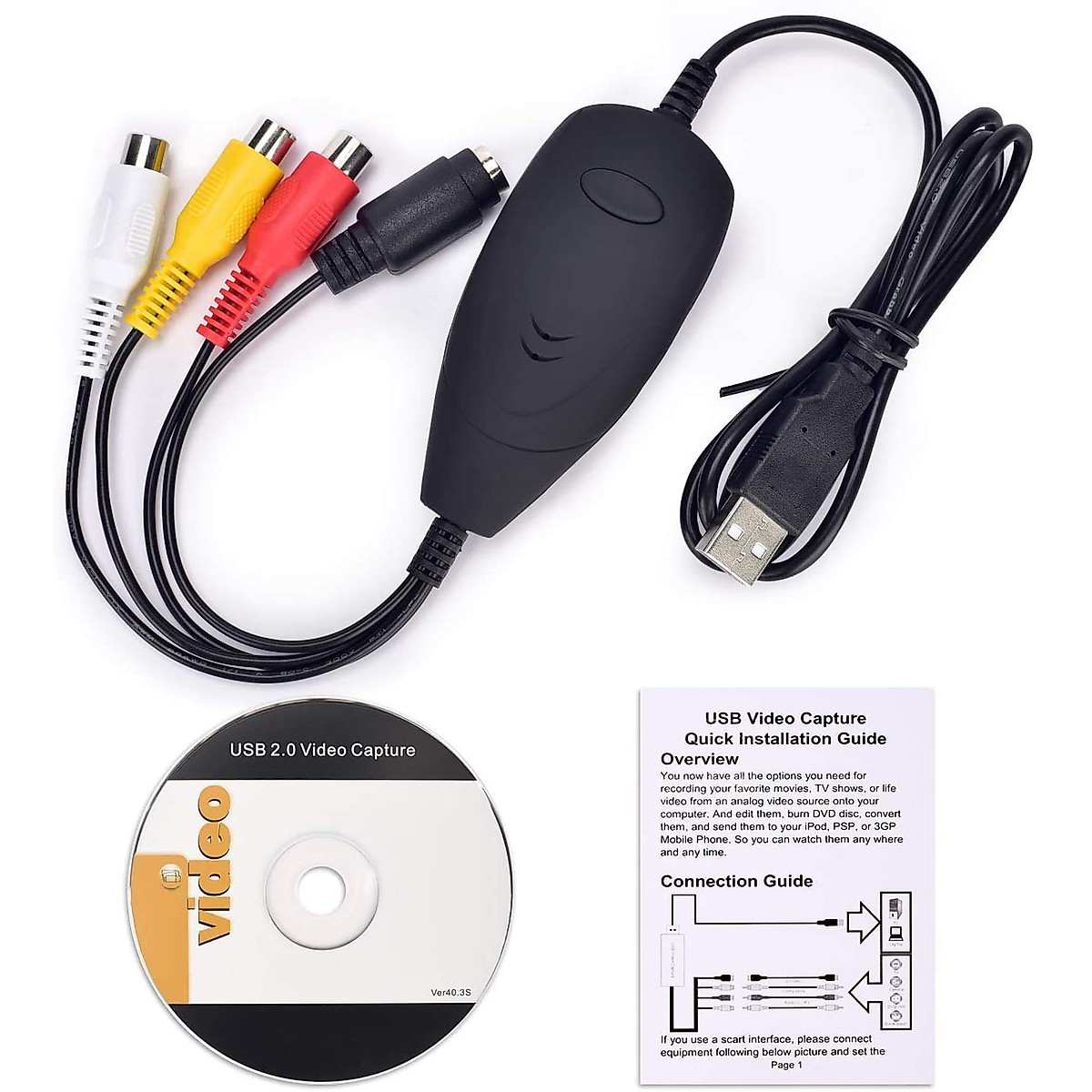 TCNEWCL Capture Card, USB Video Capture Card Devices, VCR VHS TV to DVD Converter, Edit and Digitize Analog Video for Windows Only