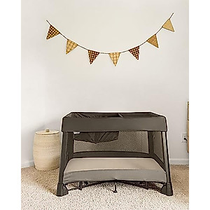 Muslin Pack N Play Sheets Fitted for Pack and Play Mattress and Mini Cribs, Muslin Cotton for Natural Comfort Fitted Baby Boys and Girls, Boho Baby Nursery Design, 2 Pack (Retro Yellow&Beige)