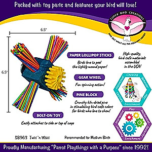 Super Bird Creations SB963 Twirl N' Whirl Bird Toy, Medium Bird Size, 6.5" x 4"