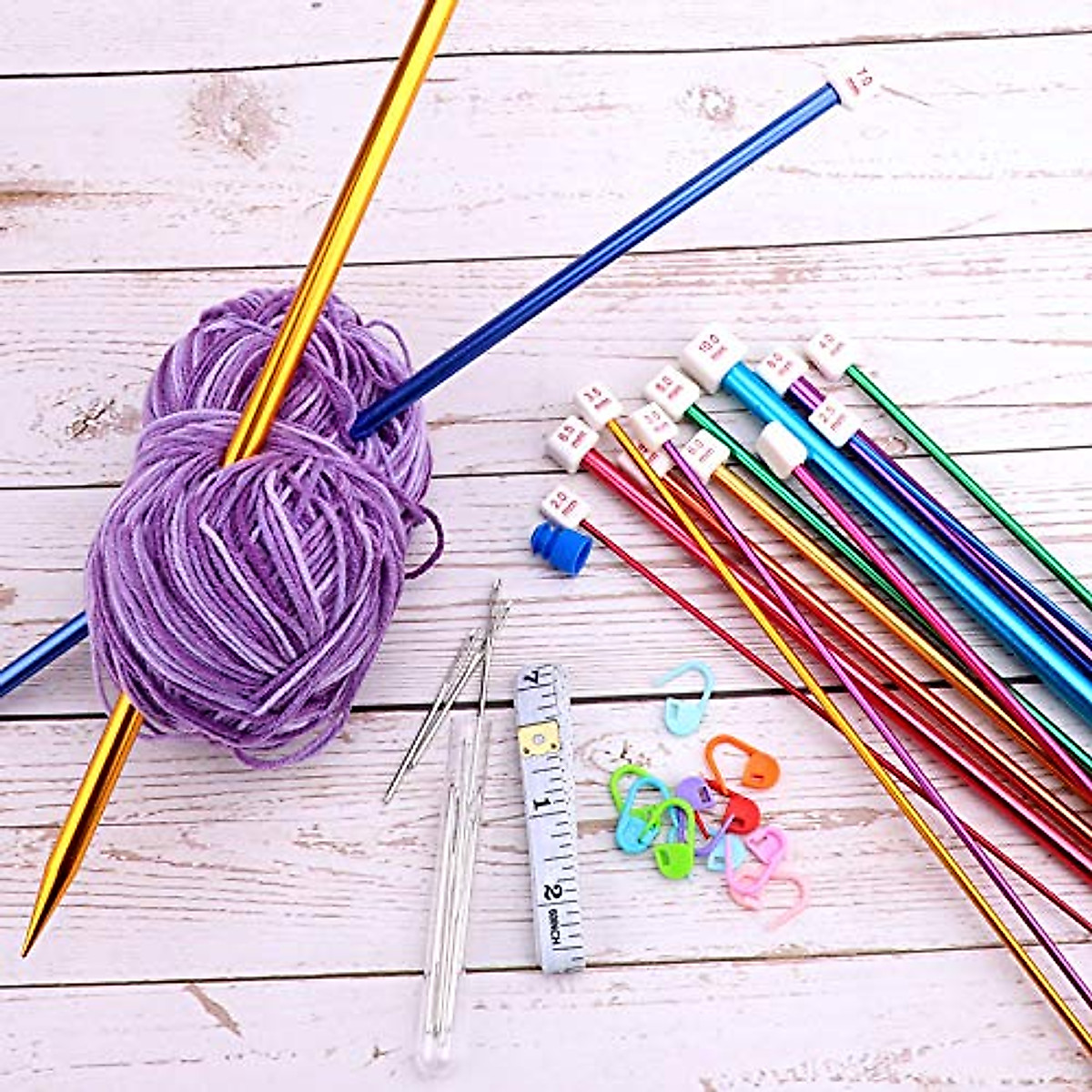 BCMRUN 28Pcs/14 Pairs Stainless Steel Knitting Needles Set, Colored Straight Single Pointed Metal Knitting Needles, 14 Size from 2.0mm-10.0mm, 13.8 Inches Length for Handmade DIY Knitting
