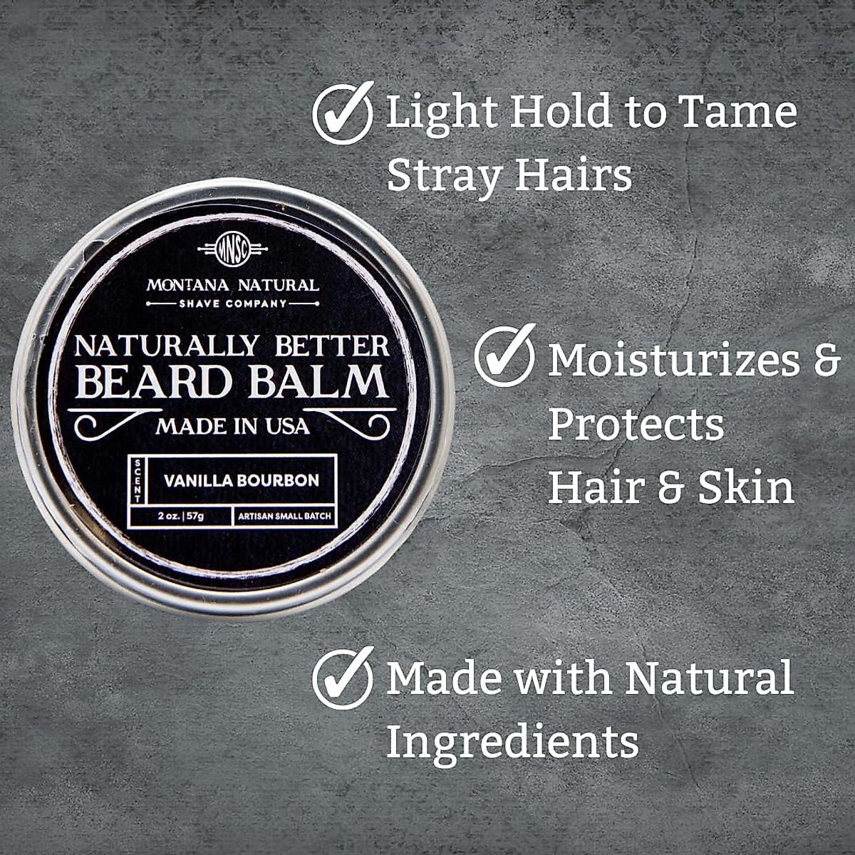 MNSC Small Batch Vanilla Bourbon Beard Balm for a Naturally Better Beard - All-Natural Beeswax and Plant-Based Oils, Petroleum-Free, Hypoallergenic, Handmade in USA