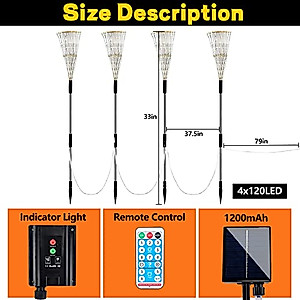 IQGVEB Solar Lights Outdoor Firework, Timer 4PCS Gorgeous Garden Lights with Remote Automatic Switch 8 Modes Dimming Levels, Waterproof Sparkles Landscape Pathway Lights