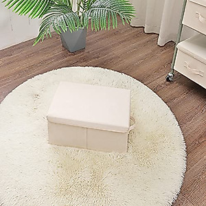 Storage Bin 2 Pack, Large Storage Bins with Lids, Vailando Decorative Storage Boxes Fabric Cotton Linen Collapsible Basket for Bedroom Closet Shelves Office Nursery ( Beige)