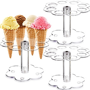 Dicunoy 3 Pack Ice Cream Cone Holder, 8 Holes Acrylic Waffle Cone Display Stand, Circle Hand Roll Sushi Stand Rack with Base for Restaurant, Party, Buffet, Wedding, Birthday