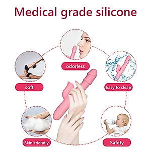 Thrusting Rabbit Vibrator for Women, G Spot Dildo Vibrator 3 Thrusting Rotating and 7 Clitoris Stimulator Vibrator 3 in 1 Rechargeable Heating Anal Dildo Adult Sensory Sex Toys Pink US3