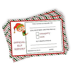 Gift Boutique 50 Elf Report Cards 4" x 6" Official Elves Report Notice Naughty or Nice Behavior Xmas Note Card Letter to Santa North Pole for Holiday Students & Kids Activities Stationery Set