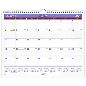 AT-A-GLANCE Academic Wall Calendar 2021-2022, AT-A-GLANCE, Monthly, 15" x 12", Medium, Wirebound, for School, Teacher, Student (AY828)