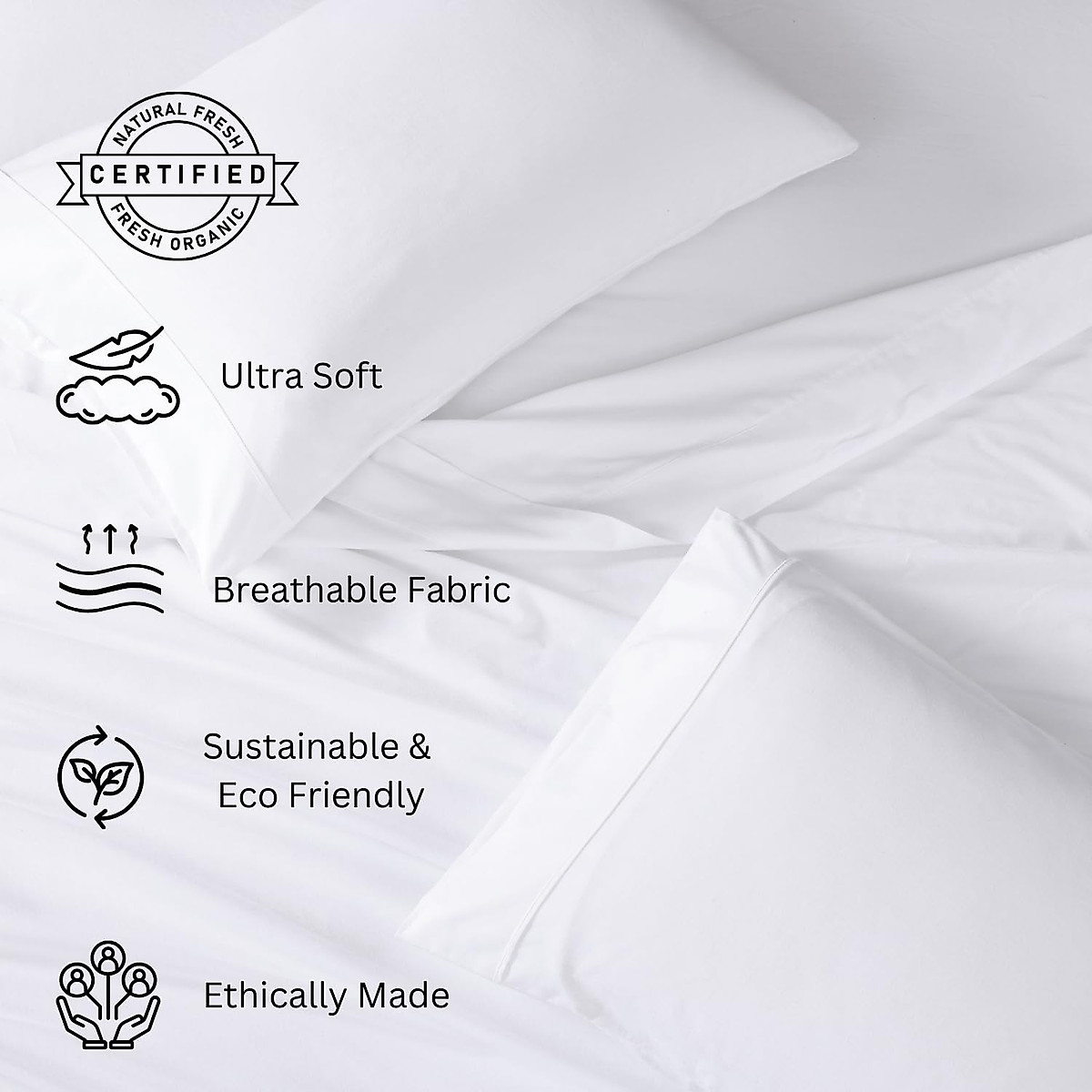 100% Organic Cotton Queen Sheets, 4-Piece bed sheets for Queen Size Bed Percale Weave Ultra Soft Best Bedding Sheets for Bed, Breathable, Fits Mattress Upto 15" Deep - White Queen Sheet Set