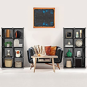 ZENY Cube Storage Organizer, 16-Cube Closet Organizer Storage Shelves, Modular Bookcase, DIY Plastic Modular Closet Cabinet, Book Shelf for Bedroom Living Room Office, Black