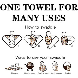 Konssy Baby Girl Newborn Receiving Blanket with Matching Headband and Beanie Set Baby Swaddle Floral Print Nursery Swaddle Wrap