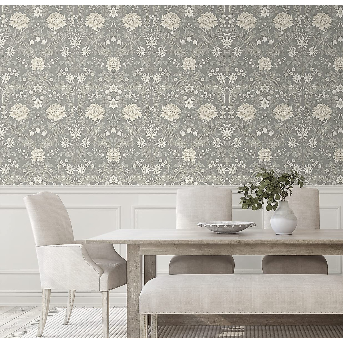 NextWall Honeysuckle Trail Floral Peel and Stick Wallpaper (Daydream Grey)