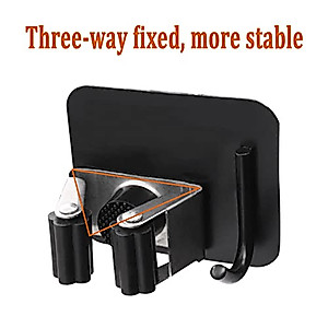 Seamaka 5PCS Broom Holder with Hangle Stainless Steel Wall Mount Mop Holder Self Adhesive ​Mop Grippers Heavy Duty Broom Hanger for Laundry Room Garden Tool Holder Bathroom Accessories Black O-009-BK