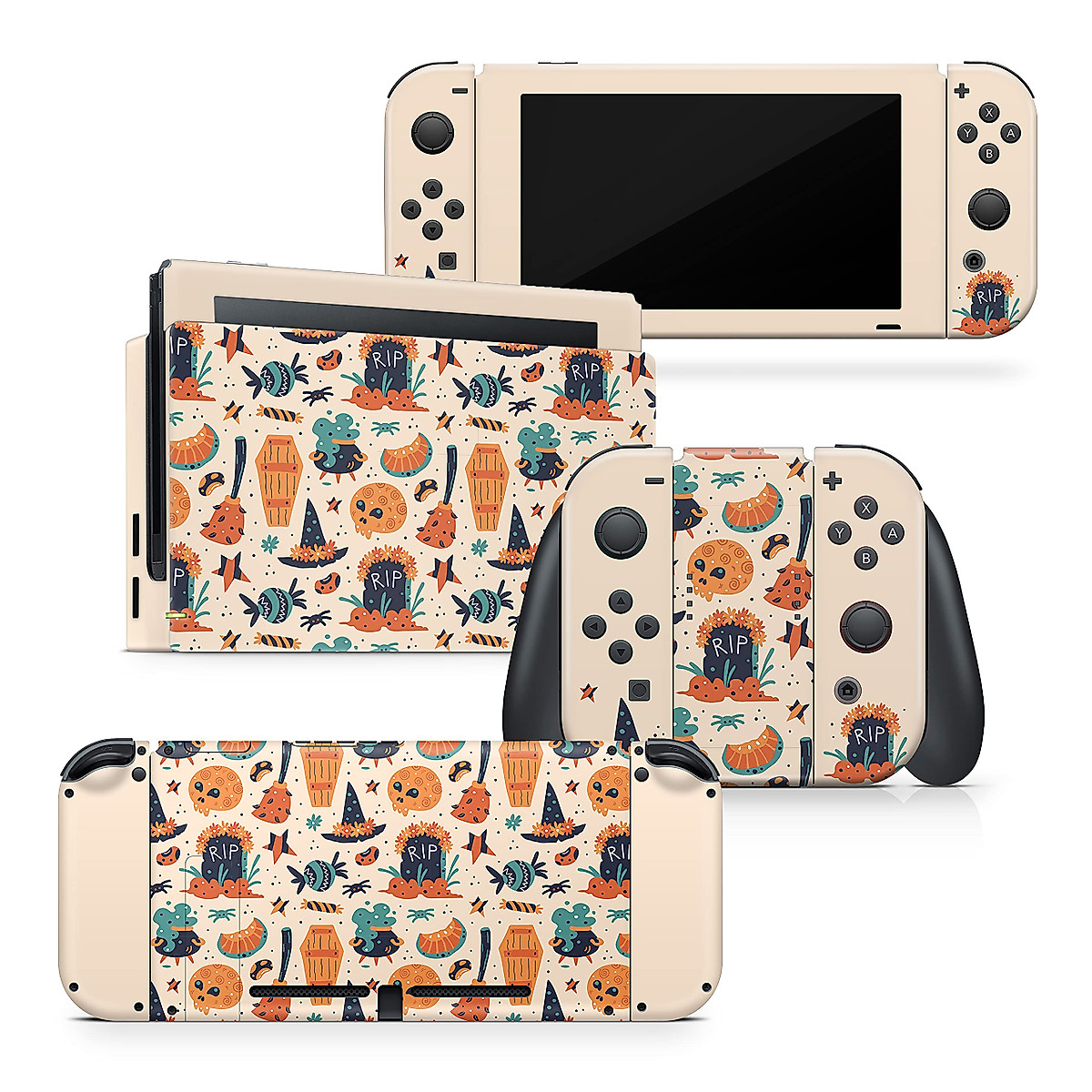 acky Design Spooky Skin Compatible with Halloween Nintendo Switch Skin Wrap Cover, Pumpkin Skin for Nintendo Switch Stickers, Premium Vinyl 3M Full Wrap Decal, Compatible with Joy-Con, Console, Dock