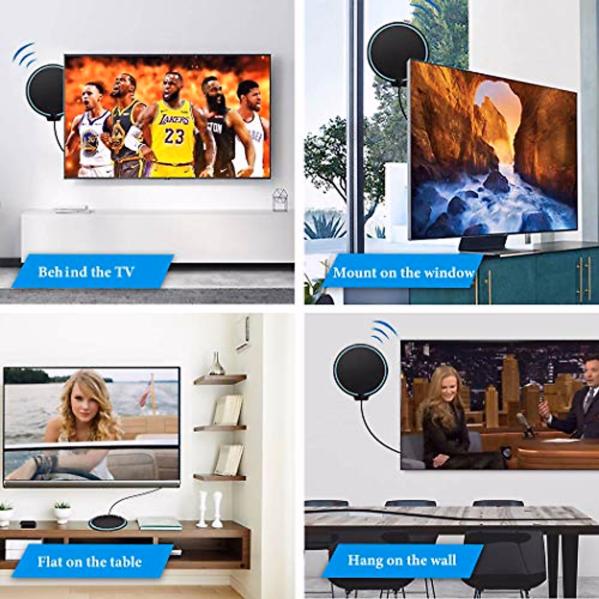 TV Antenna, Indoor Digital HDTV Television Antenna Freeview 4K 1080P HD VHF UHF for Local Channels 130 Miles with Amplifier Support All TV 16.5 feet Cable