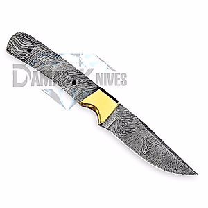 Custom Handmade Damascus Steel Blank Blade for Knife Making With Brass Bolster Model HB 02