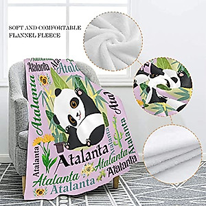 Flowers and Funny Panda Personalized Blanket with Name Soft Fleece Throw Blankets for Men Women Birthday Wedding Gift 50X60 inch