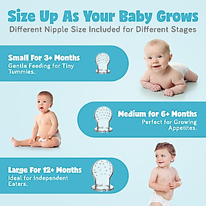 Baby Fruit Feeder, Teething Pacifier for Fruits, Veggies, or Frozen Milk, Food-Grade Silicone Teethers for Babies 6-12 Months, Baby Essentials for Teething Relief - Mango Orange and Berry Blue