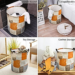 Laundry Hamper Foldable Laundry Basket, Orange Grey Oil Painting Waterproof Clothes Hamper for Bathroom Bedroom Living Room, Burnt Orange Geometry Abstract Art Toy Baskets for Dollhouse 13.8"x17"