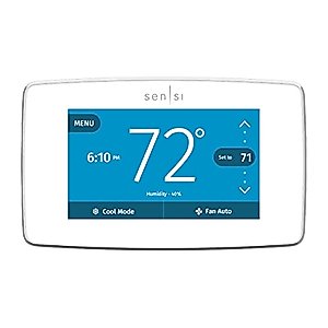 EMERSON Sensi Touch Wi-Fi Smart Thermostat with Touchscreen Color Display, Works with Alexa, Energy Star Certified, C-wire Required, ST75W , White