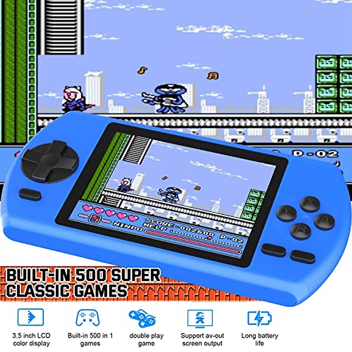 JAMSWALL Retro Handheld Game Console, Portable Retro Video Game Console with 400 Classical FC Games 2.8-Inch Screen 800mAh Rechargeable Battery Support for Connecting TV and Two Players(Blue)