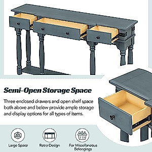 Bellemave Console Table Entryway Table with 3 Storage Drawers and Open Style Shelf Retro-Style Sofa Table for Living Room, Couch, Hallway, Foyer, Kitchen Counter (Dark Navy)