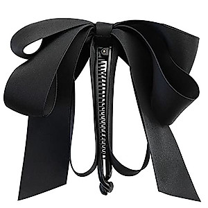 Bowknot Banana Clip, Satin Ribbon Bow Hair Claw Clips Hairpin, Sweet Cute Vertical Ponytail Holder Hair Barrettes Clamps for Women Girls(black)