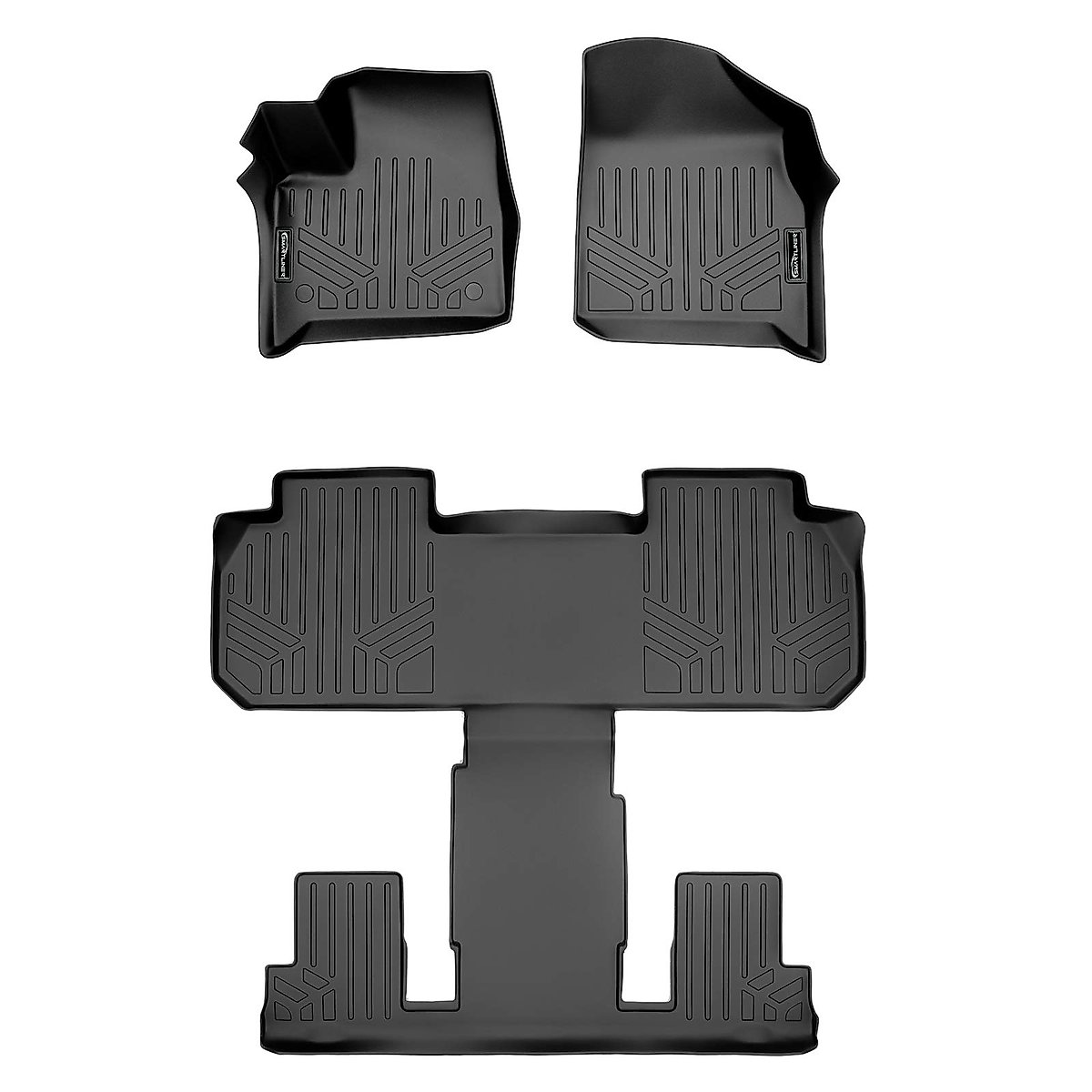 SMARTLINER Custom Fit Floor Mats 3 Row Liner Set Black Compatible with 2018-2023 Chevrolet Traverse with 2nd Row Bucket Seats