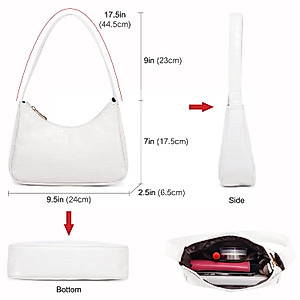 LOVEVOOK Shoulder Bag for Women, Small Purses Croc Pattern Clutch Purse Vegan Leather Little Purse Cute Mini Handbag with Zipper Closure, White