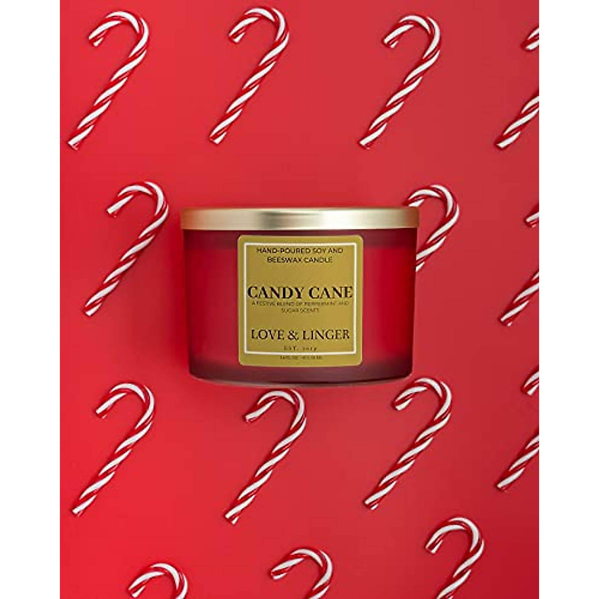 Peppermint Candle | Christmas Candles | Luxury Soy & Beeswax Candles for Home | 16 oz. Large Jar 3 Wick Candle | Candy Cane Candles | Winter Candle | Holiday Candle