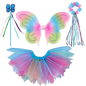 Spooktacular Creations Colorful Fairy Costume Set with Tutu, Halo Headband, Magic Wand for Girls, Halloween Costume Set