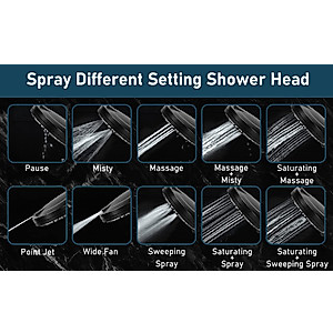 ZYlifemagic High Pressure 10-mode Shower Head With Handheld - Anti-clog Nozzles, Stainless Steel Hose, Cleaning Fuctions For Tubstiles Pets Wall And Overhead Brackets Cleaning -MatteBlack