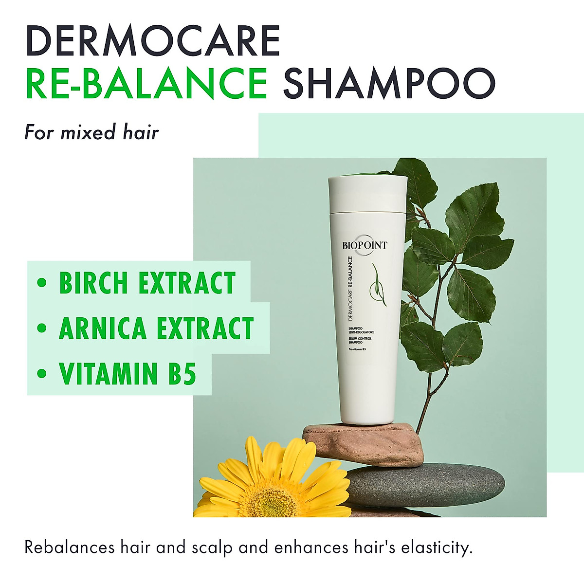 BIOPOINT Rebalancing Shampoo for Oily Scalp and Dry Ends - Dermocare Shampoo for Oily Hair - Sebum Regulating Shampoo for Greasy Hair - Oily Scalp Shampoo - Dermocare Re-balance Oily Scalp Treatment
