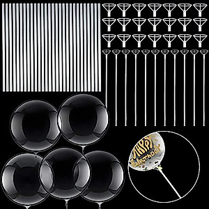 20 Pieces Transparent Bobo Balloons and 20 Pieces Bobo Balloon Sticks Clear Balloon Holder with Cups Bubble Clear Balloon for Birthday Party Wedding Anniversary Indoor and Outdoor Decoration (20 Inch)