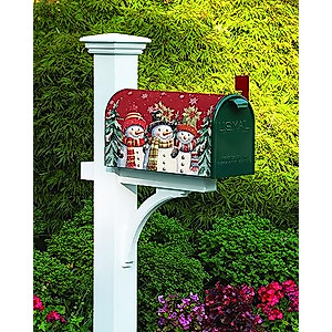 Christmas Tree Snowman Mailbox Cover Magnetic Red Christmas Snowman with Hat Post Box Cover Waterproof Durable Mailbox Wraps for Farmhouse Outdoor Garden Home Decor Standard Size 21 X 18in