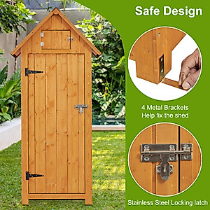 FairOnly Outdoor Shed Storage Cabinet, Garden Wooden Sheds, Outside Storage Cabinet Weather Proof with Floor, Fir Wood Tool Organizer with Door and Shelves for Backyard, Hallway (Natural)