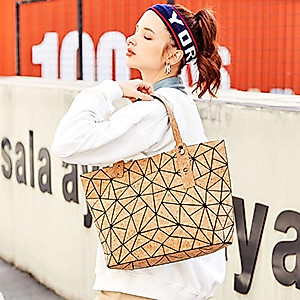 aolaso Geometric Tote Bag - Cork Handbag Top Handle Shopping Bag Shoulder Bag for Women & Girl Summer Beach Bag