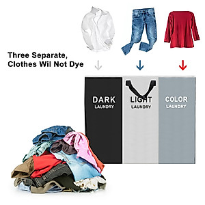 168L Laundry Hamper, Large Blanket Storage Basket Sorter 3 Section Bag Organizer for Dirty Clothes - Toys - Towel,15 X 23 X 28 inch Heavy Duty Laundry Cart Baskets (Black and white gray bag)