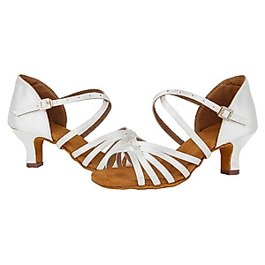 RUYBOZRY Women's Latin Dance Shoes Professional Ballroom Salsa Latin Practice Dance Shoes,213ZS-White-5,US 6.5