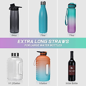 ４ Pack, Extra Long 15 Inch Reusable Silicone Straws for Large Water Bottle, Wine Bottle - 1 Gallon 128 75 64 OZ Tumbler - Flexible Drinking Straws for Extra Tall Cups - 2 Cleaning Brushes