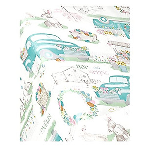 Newbridge Nostalgic Easter Market Farm Truck Vinyl Flannel Backed Tablecloth - Spring Flower Market, Bunny and Egg Print Indoor/Outdoor Easy Care Vinyl Tablecloth, 52” x 70” Oblong/Rectangle